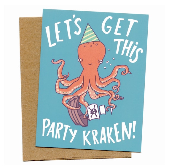 Kraken Birthday Card Kraken Card Funny Octopus Birthday | Etsy