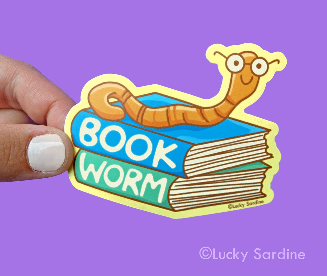 Bookworm Vinyl Sticker, Book Worm Sticker, Bookworm, Book Lover Sticker ...