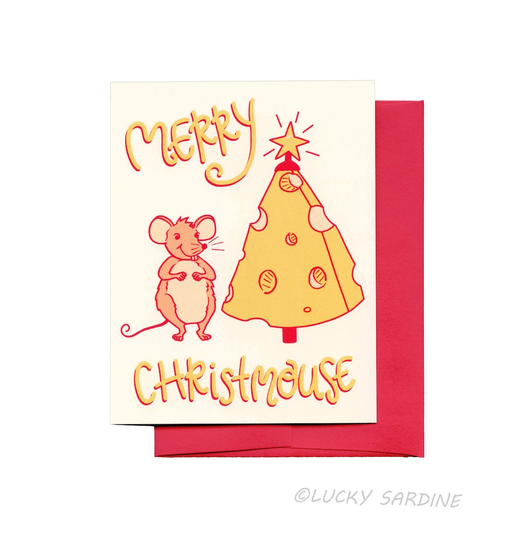 Mouse Christmas Card, Merry Christmouse Card, Mouse and Cheese Card ...
