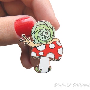 Snail Toadstool Enamel Pin, Toadstool Pin, Mushroom Pin, Snail Enamel ...