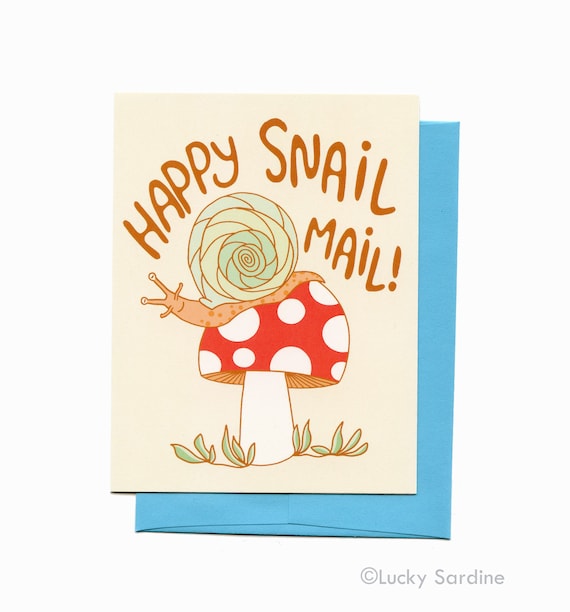 Happy Snail Mail Card Snail Mail Card Snail Card Mushroom - Etsy