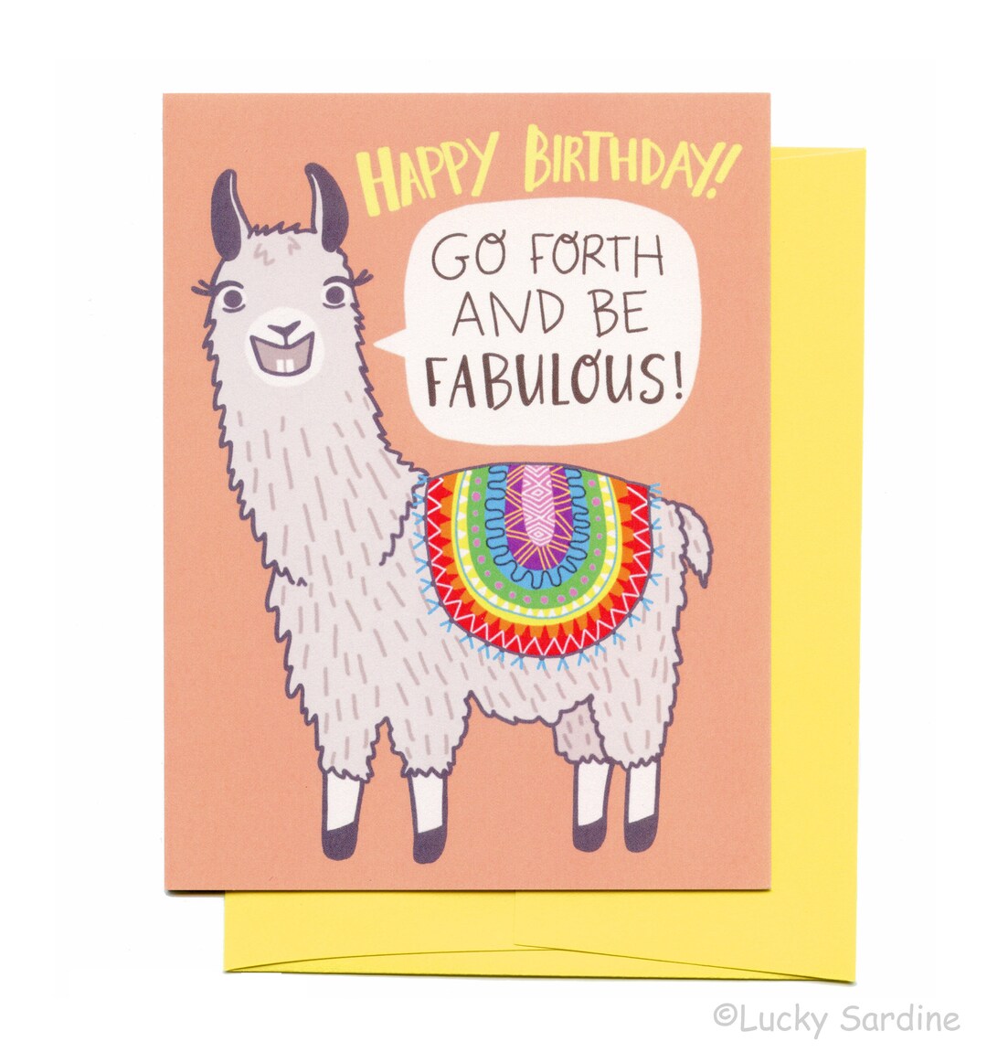 Llama Birthday Card, Funny Llama Birthday Card, Rainbow Birthday Card ...