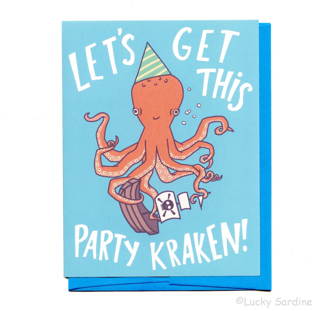 Kraken Birthday Card, Kraken Card, Funny Octopus Birthday Card, Lets ...