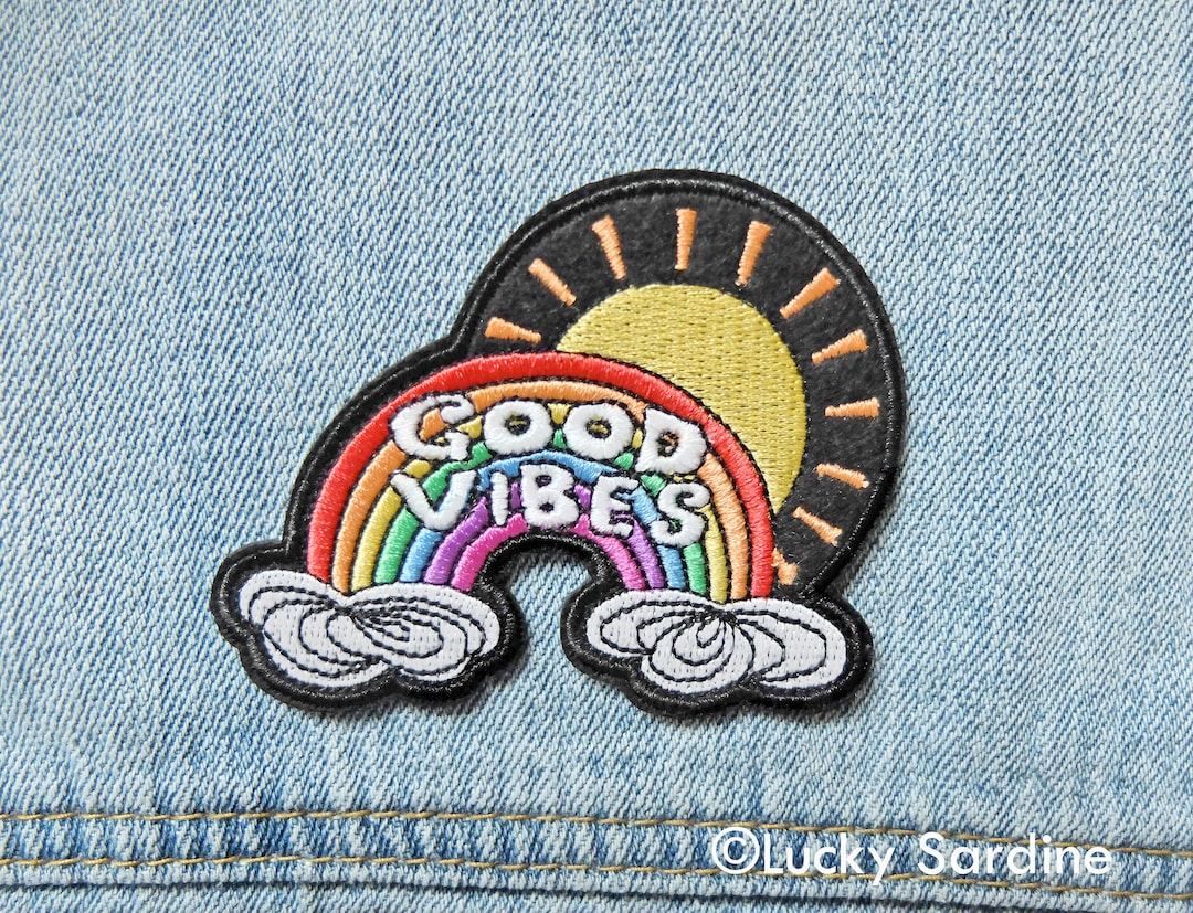 Good Vibes Iron on Patch, Good Vibes Embroidered Patch, Rainbow Patch, Sun Patch, Rainbow ...
