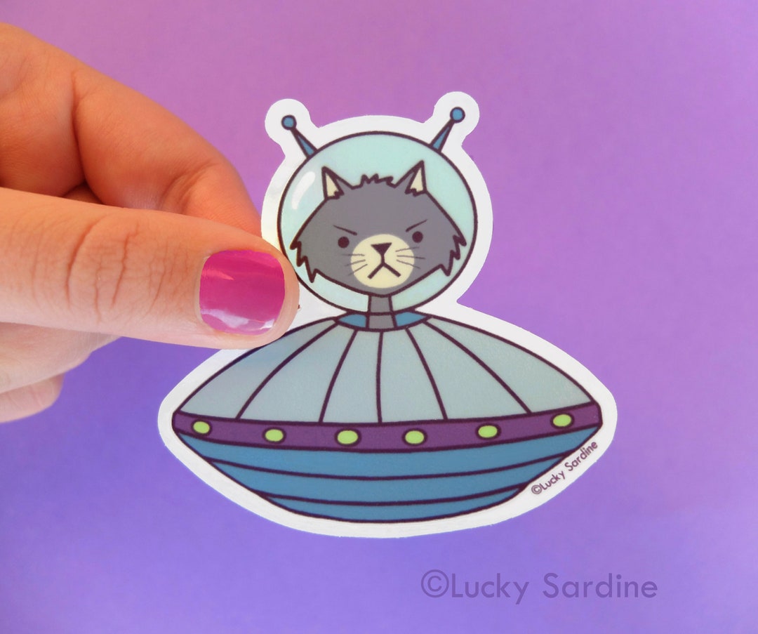 Cat Alien Vinyl Sticker, UFO Cat Sticker, Alien Sticker, Feline Sticker ...