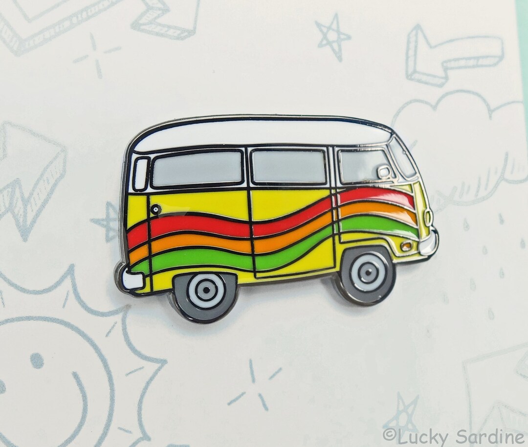 Hippie Van Enamel Pin, Yellow Bus Pin, Hippie Pin, Rainbow Hippie Pin ...