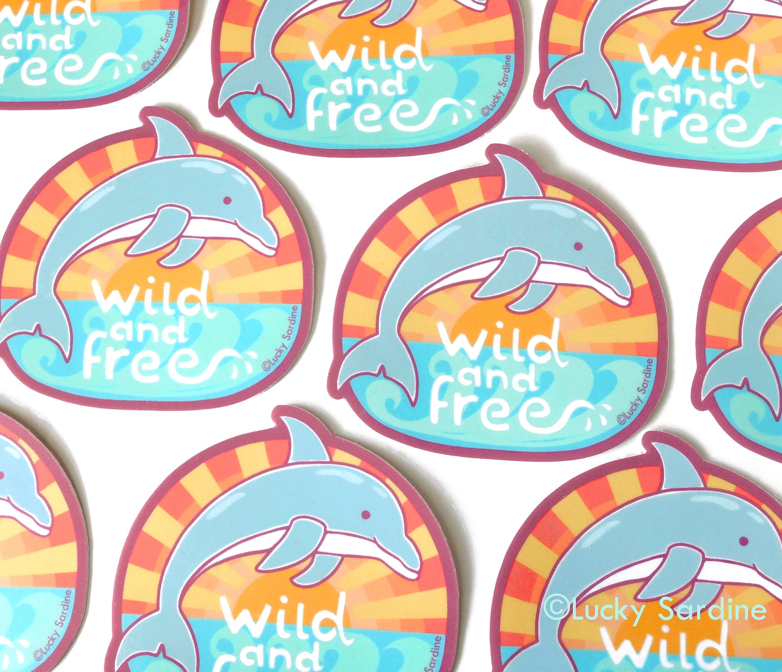 Dolphin Vinyl Sticker Wild and Free Sticker Ocean Sunset - Etsy