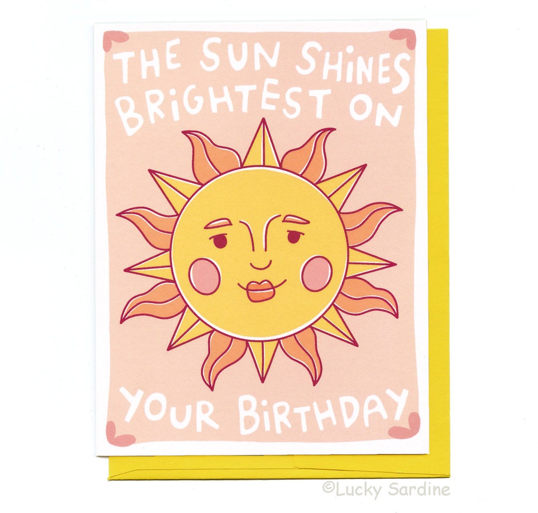 Celestial Sun Birthday Card, Sunshine Birthday Card, Retro Sun Card ...
