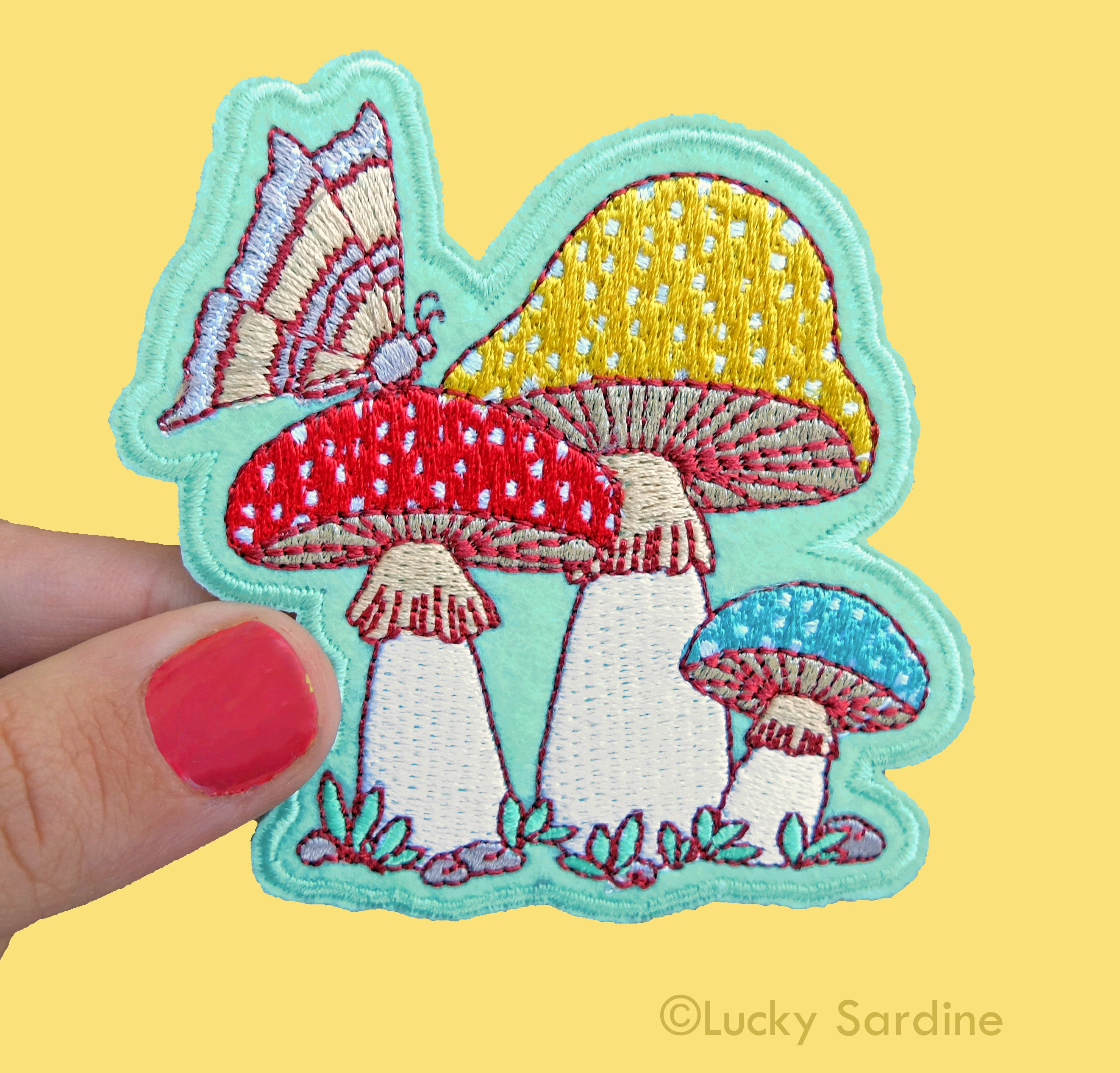 Mushroom Iron on Patch Mushroom Embroidered Patch Moth - Etsy