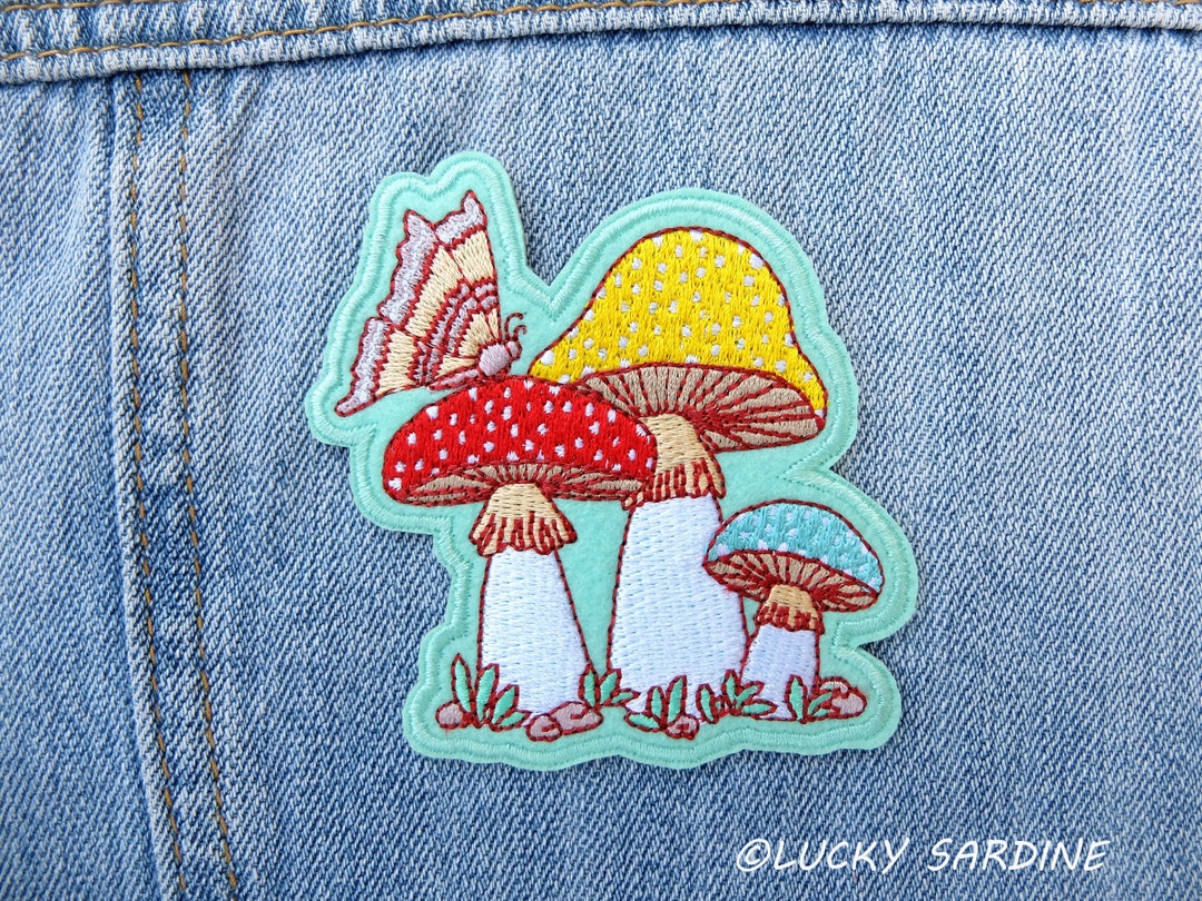 Mushroom Iron on Patch, Mushroom Embroidered Patch, Moth Patch ...