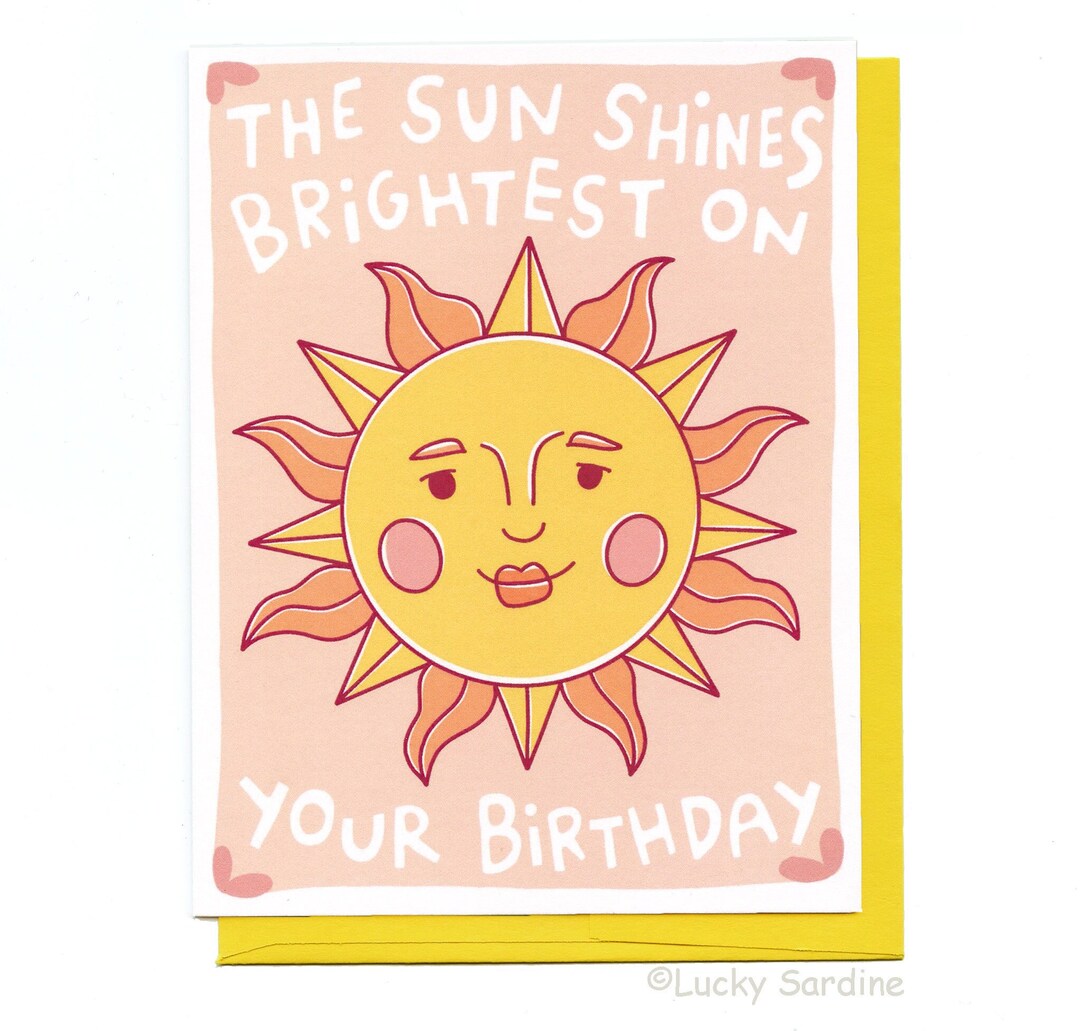 Celestial Sun Birthday Card, Sunshine Birthday Card, Retro Sun Card ...