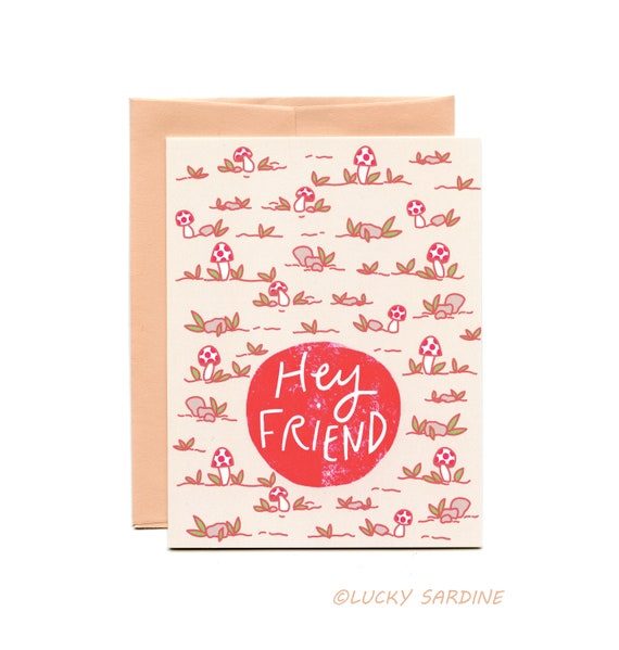Hey Friend Card Friendship Card Hello Friend Card Toadstool | Etsy