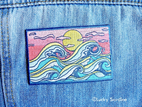 Ocean Patch Ocean Waves Embroidered Patch Sunset Patch | Etsy