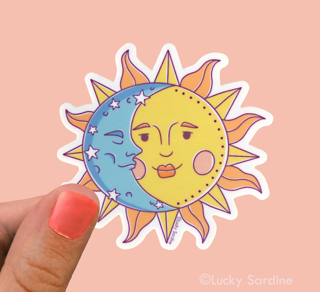 Sun & Moon Vinyl Sticker, Sun Sticker, Sunshine Decal, Moon Sticker ...