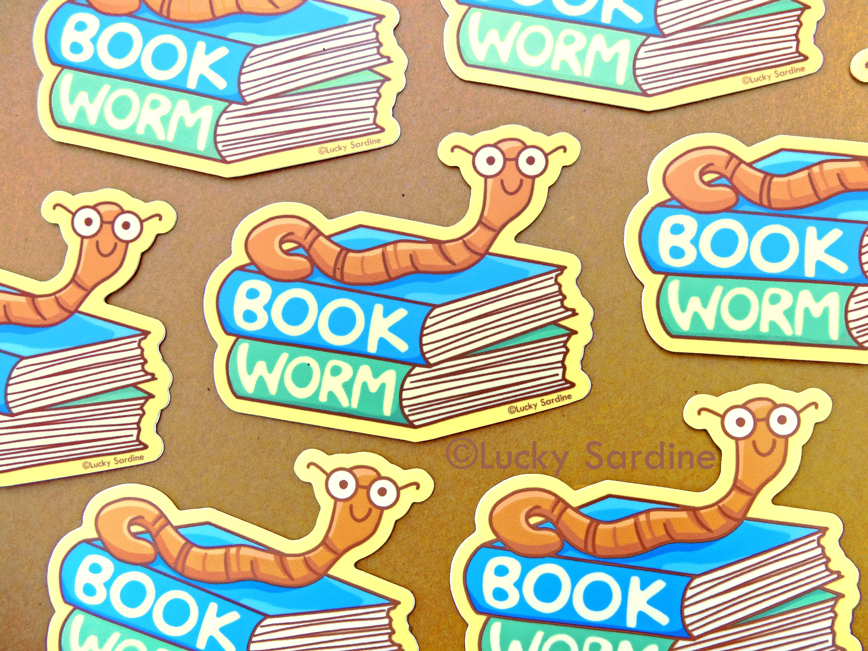 Bookworm Vinyl Sticker, Book Worm Sticker, Bookworm, Book Lover Sticker ...