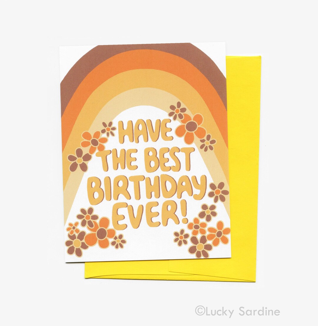 Retro Rainbow Birthday Card, Flower Card, Rainbow Birthday Card, Flower ...