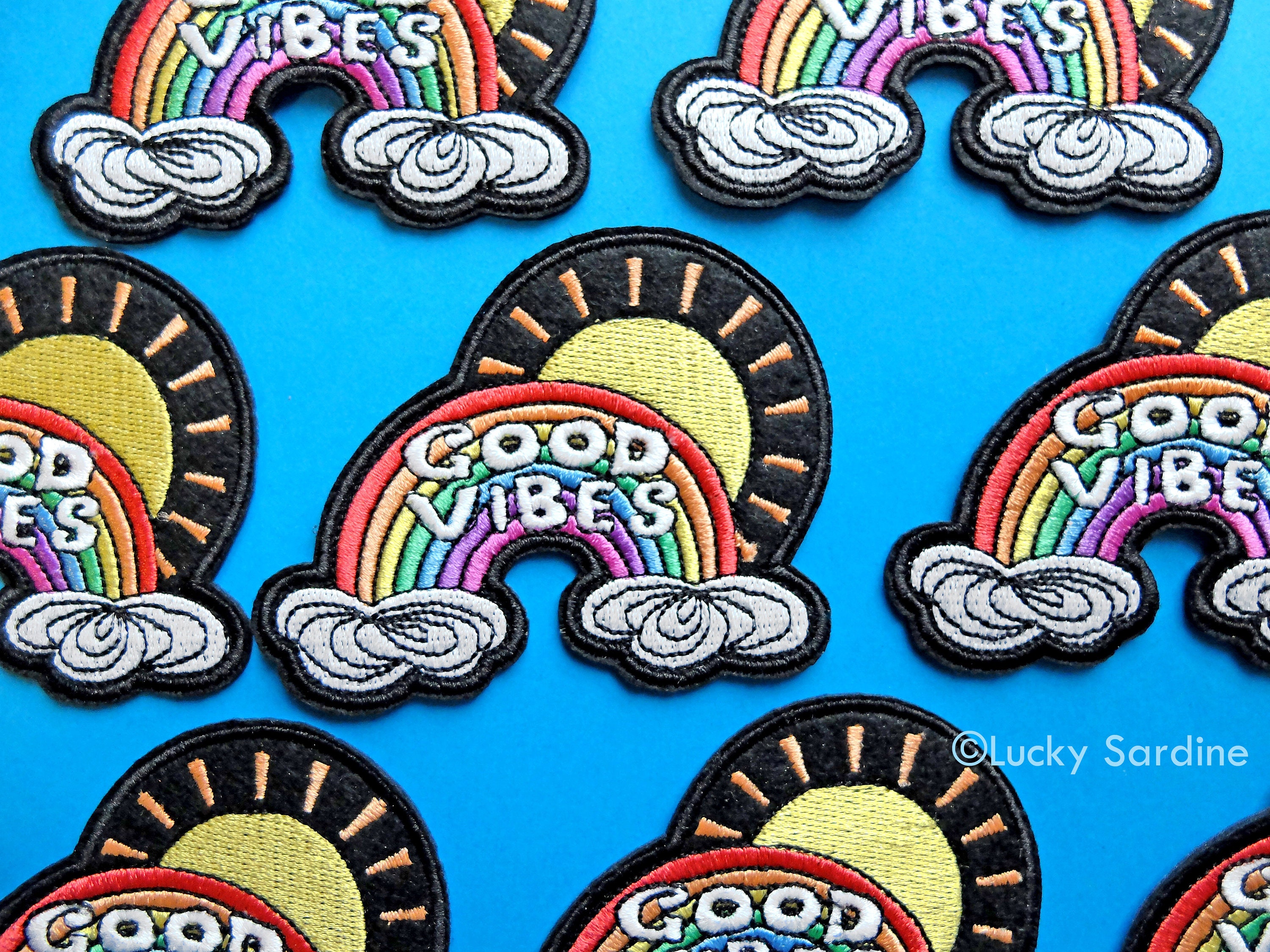 Good Vibes Iron on Patch, Good Vibes Embroidered Patch, Rainbow Patch, Sun Patch, Rainbow ...