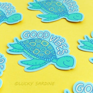 Sea Turtle Vinyl Sticker, Good Vibes Sticker, Happy, Cute Sticker ...