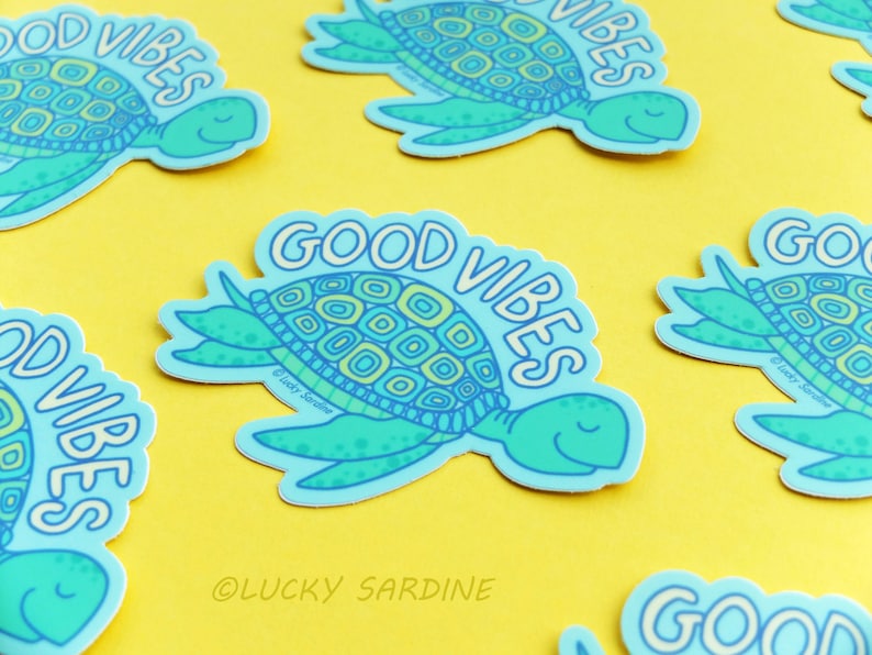 Sea Turtle Vinyl Sticker Good Vibes Sticker Happy Cute - Etsy