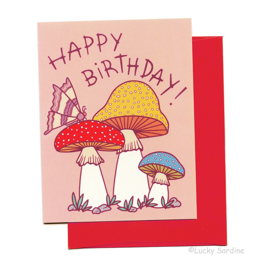 Toadstool Birthday Card, Moth Butterfly Card, Happy Birthday Card ...