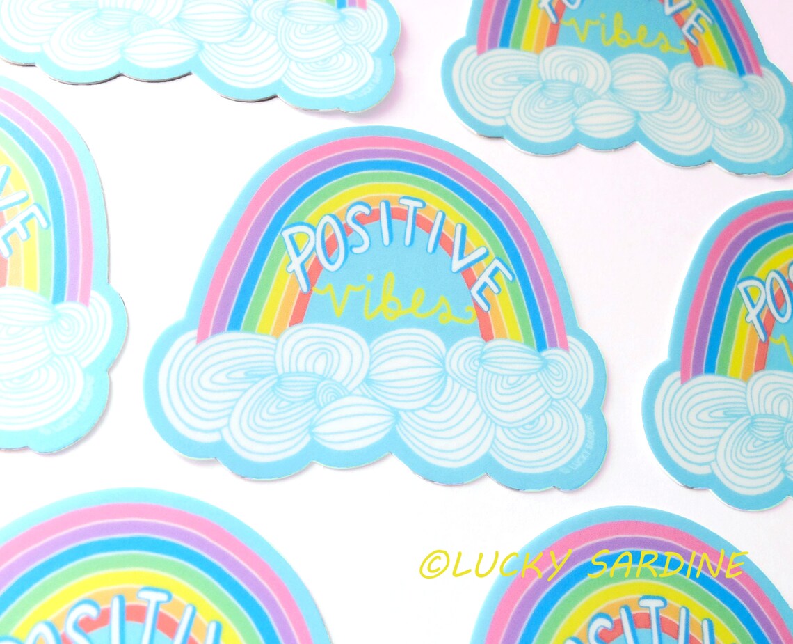 Rainbow Vinyl Sticker Retro Sticker Postive Vibes Sticker | Etsy