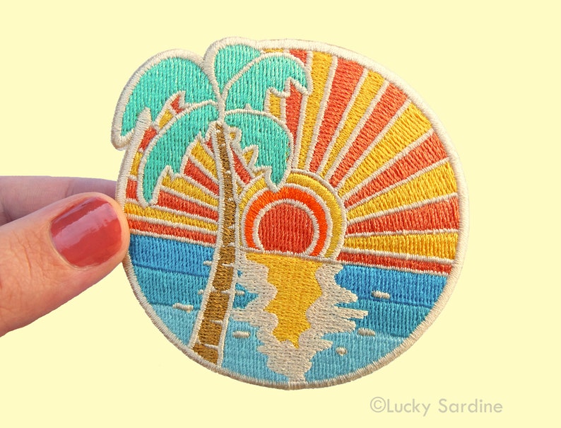 Ocean Patch, Embroidered Ocean Patch, Iron on Patch, Sunset Patch ...