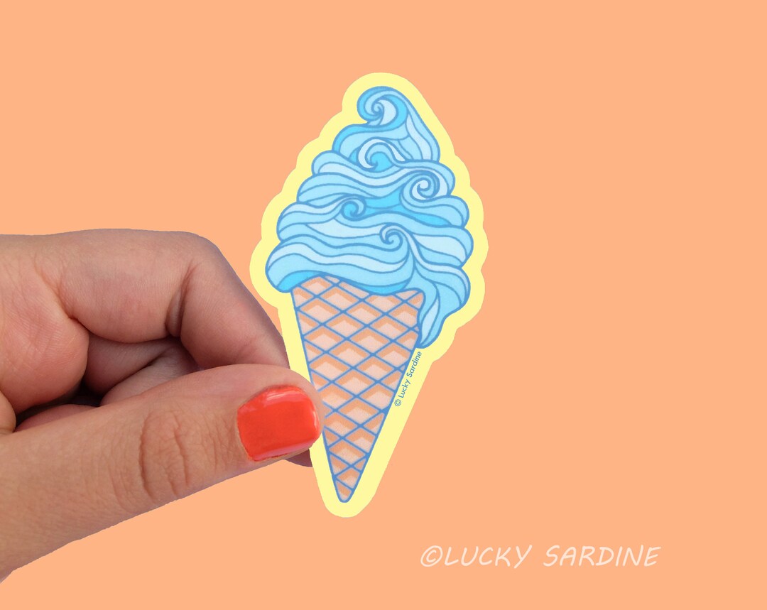 Ice Cream Cone Vinyl Sticker, Ocean Waves Sticker, Ocean Sticker ...