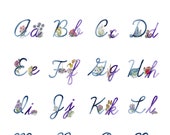Cursive Floral Watercolor Alphabet Print - Etsy