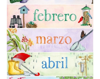 Watercolor Nature Themed Month Printable, Pocket Chart Calendar Months ...