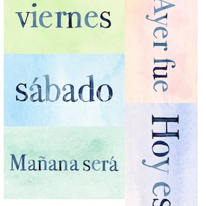 Printable Watercolor Spanish Days of the Week Cards; Spanish Pocket ...