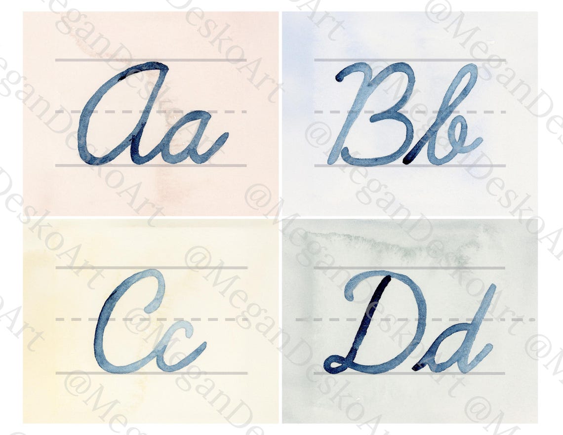 Cursive Pastel Alphabet Download - Cards and Posters; Watercolor Hand ...