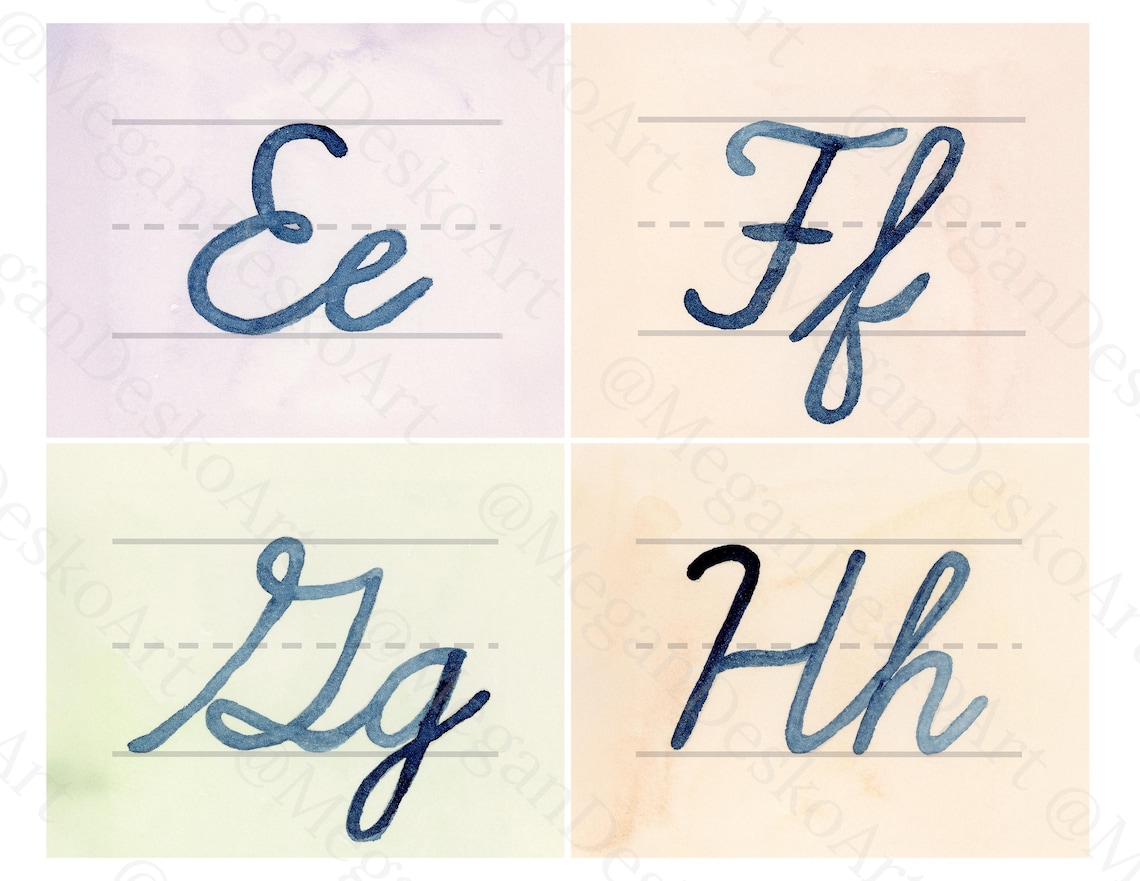 Cursive Pastel Alphabet Download - Cards and Posters; Watercolor Hand ...