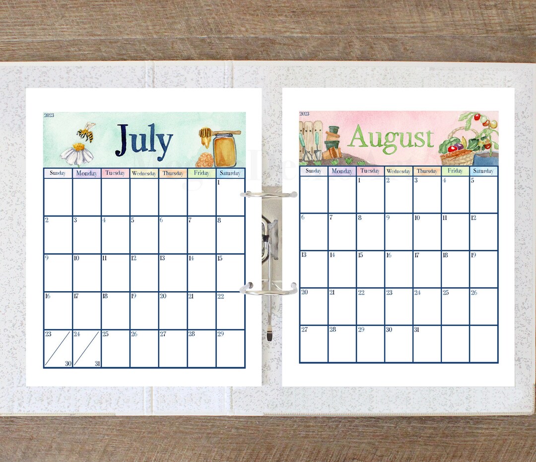 2025 Printable Watercolor Nature Themed Calendar, Full Page Monthly ...