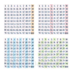 Digital Watercolor Hundreds Chart Printable; Pastel Hundreds Chart ...