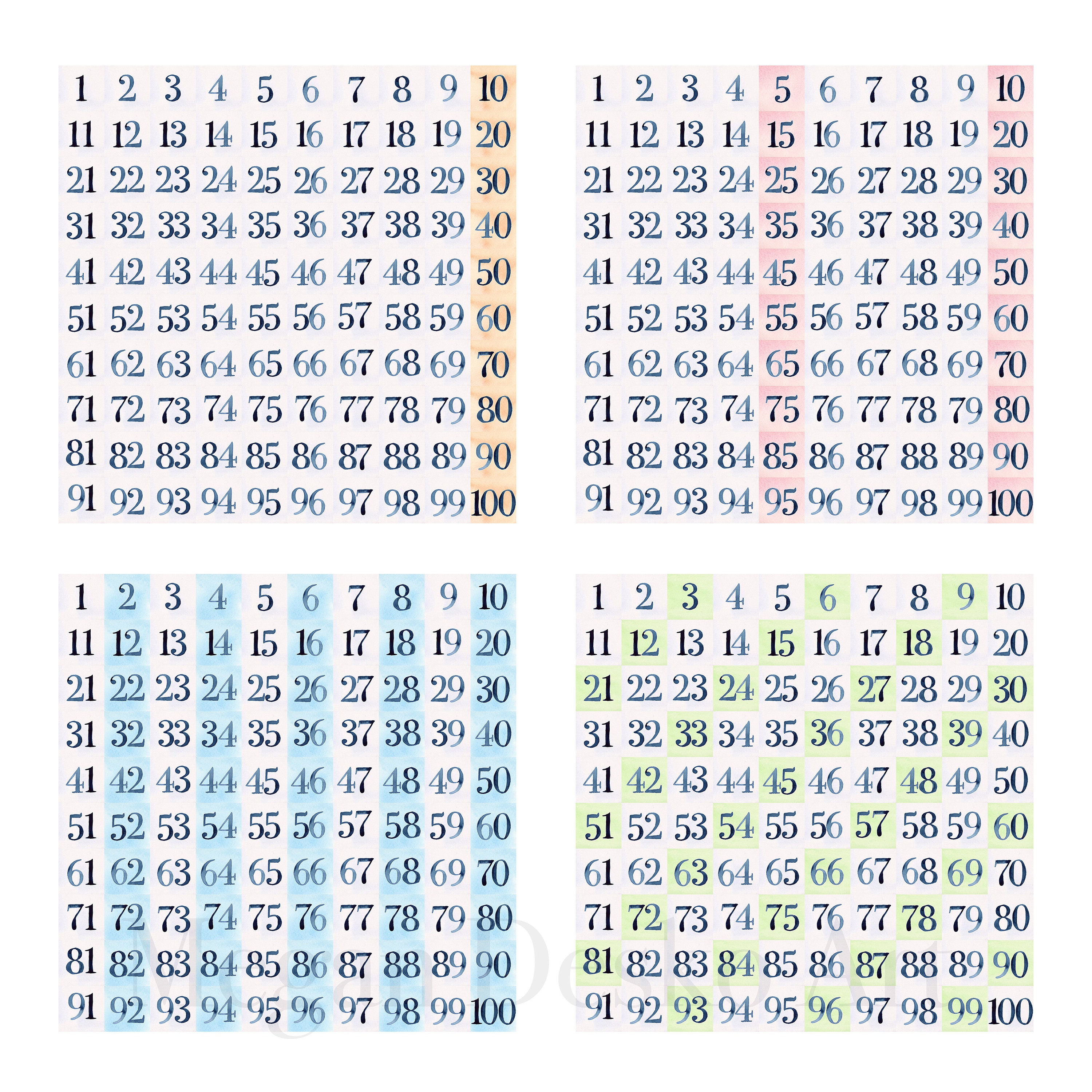 Digital Watercolor Hundreds Chart Printable Pastel Hundreds - Etsy