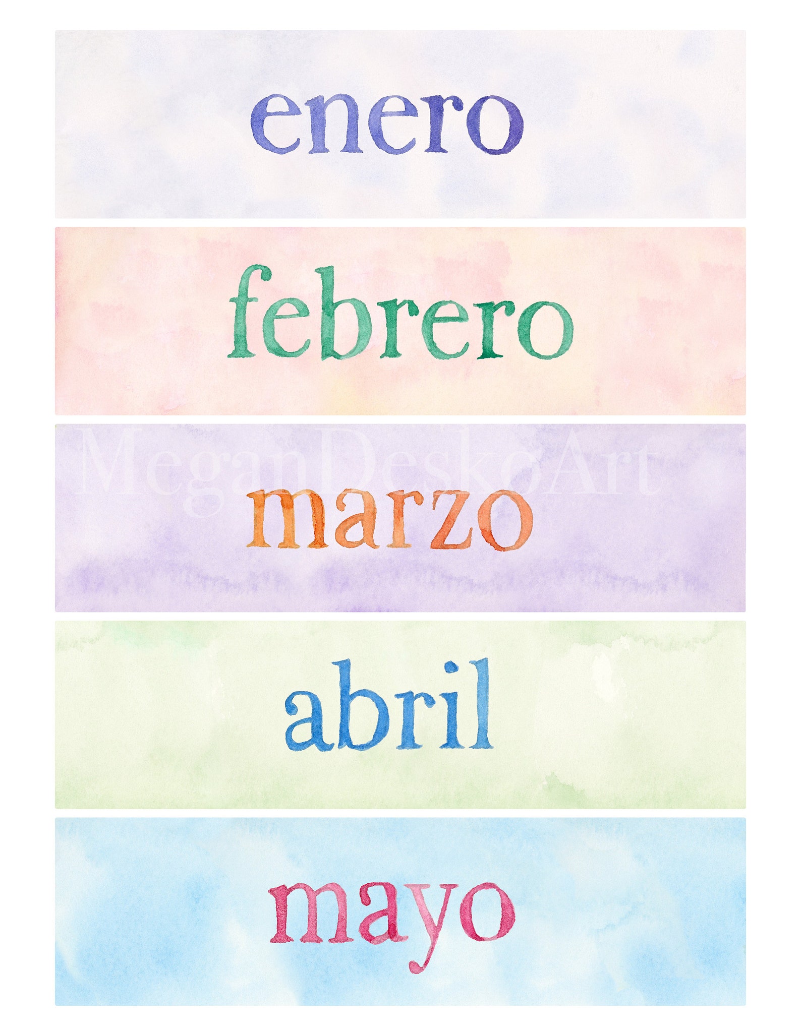Spanish Pastel Watercolor Nature Themed Month Printable, Pocket Chart ...