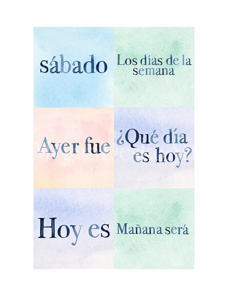 Printable Watercolor Spanish Days of the Week Cards Spanish - Etsy