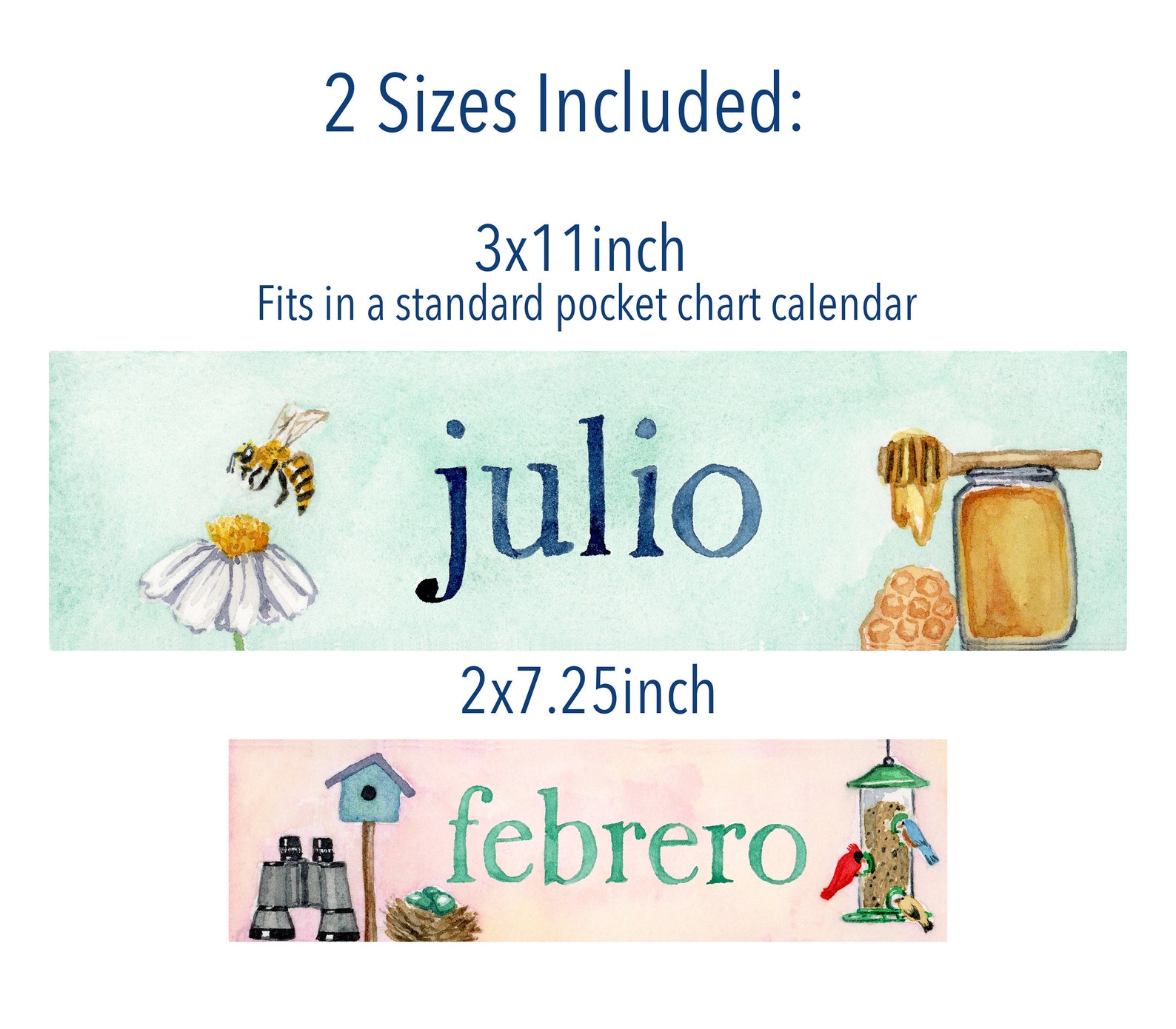 Spanish Watercolor Nature Themed Month Printable, Pocket Chart Calendar ...