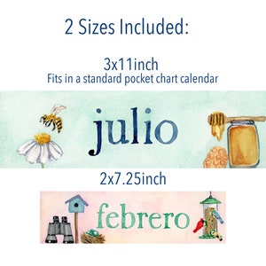 Spanish Watercolor Nature Themed Month Printable, Pocket Chart Calendar ...