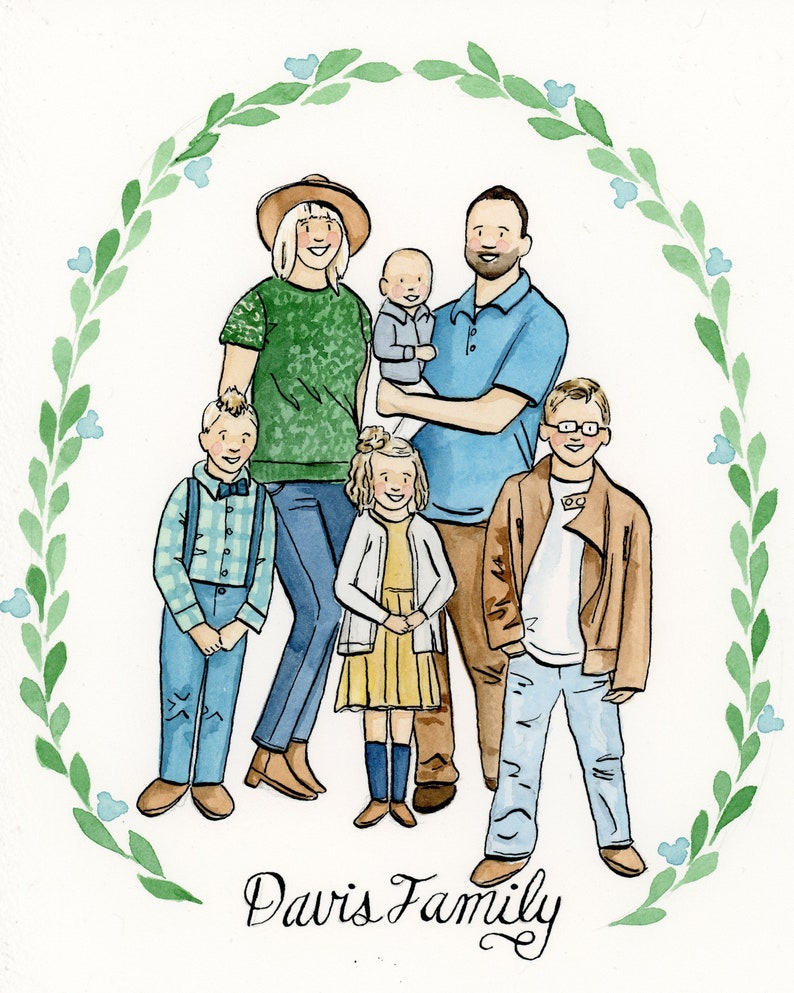 Custom Hand Painted Watercolor Family Portrait Hand Painted - Etsy