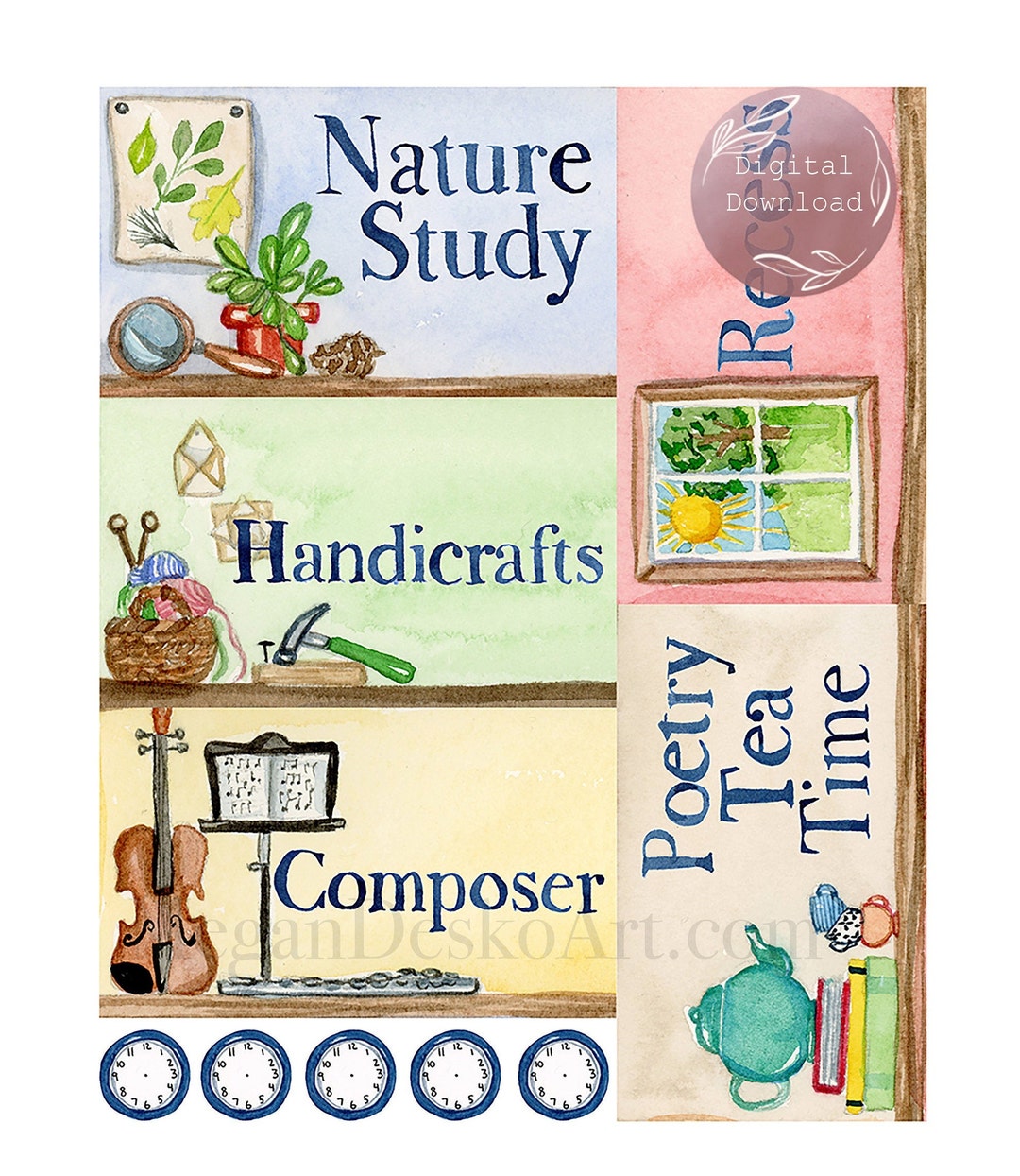 Watercolor Daily Rhythm Note Cards, Homeschool Picture Schedule ...