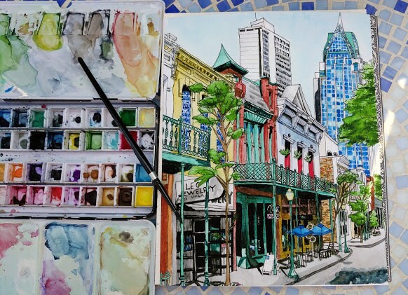 Dauphin Street Watercolor Print, Mobile, Alabama Art, Cityscape ...