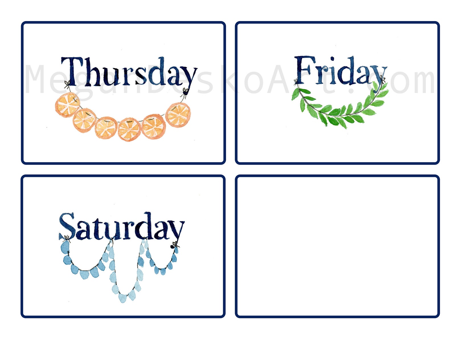 Digital Days of the Week 3.5x5 Watercolor Card, Waldorf Day of Week ...