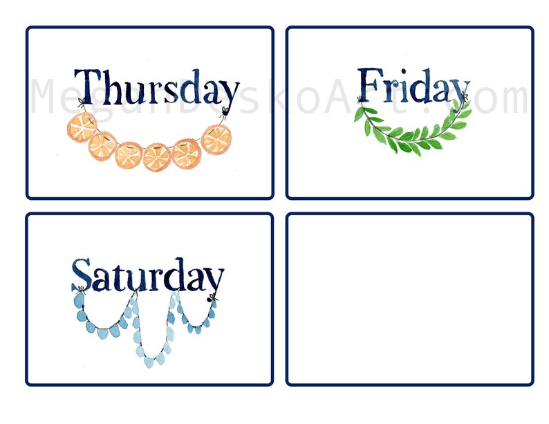 Digital Days of the Week 3.5x5 Watercolor Card, Waldorf Day of Week ...