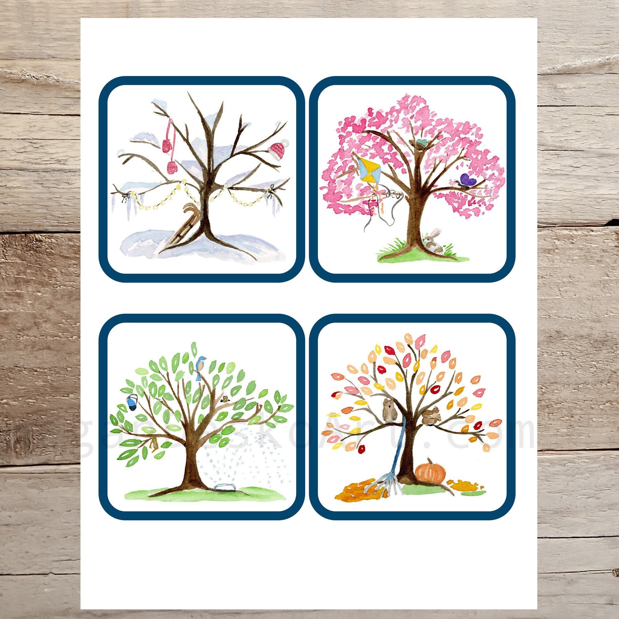 Digital Download Seasons Watercolor Print and Cards Classroom - Etsy