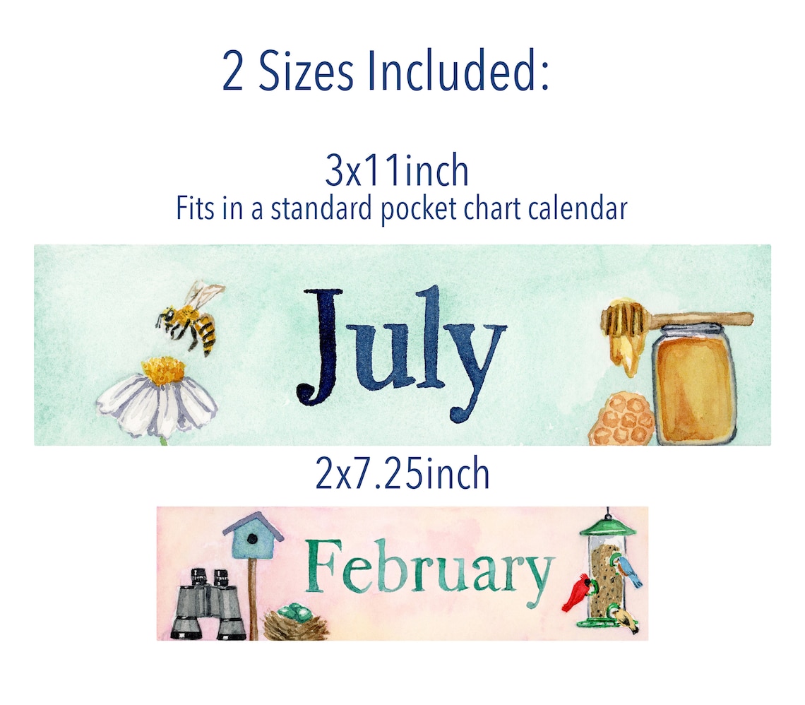 Watercolor Nature Themed Month Printable Pocket Chart - Etsy