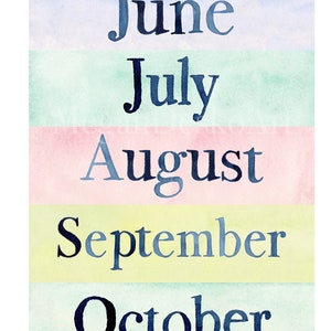 Watercolor Pastel Month Printable, Pocket Chart Calendar Months, School ...