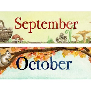 Watercolor Nature Themed Month Printable, Pocket Chart Calendar Months ...