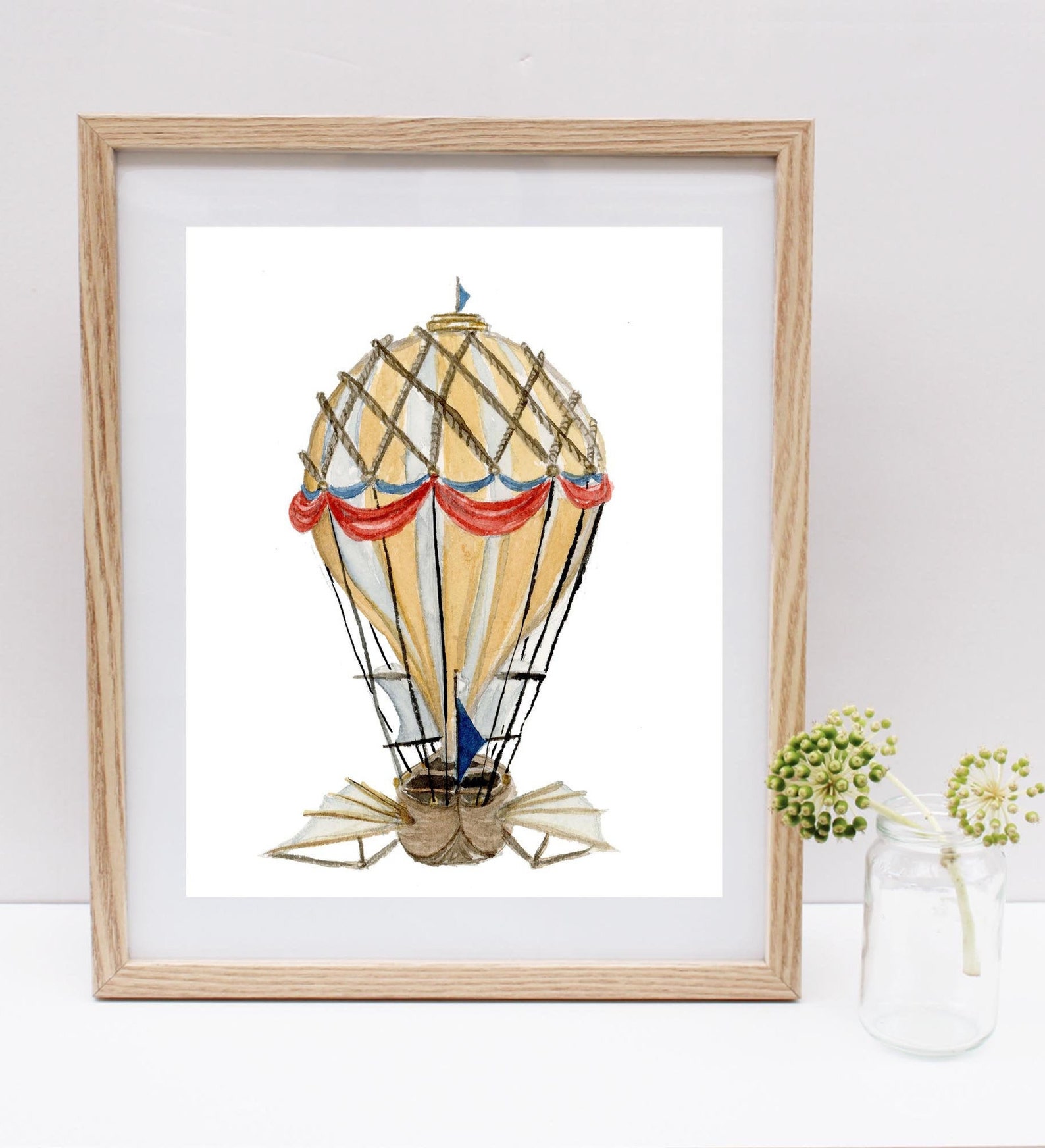 Yellow Steampunk Hot Air Balloon Watercolor Print - Etsy