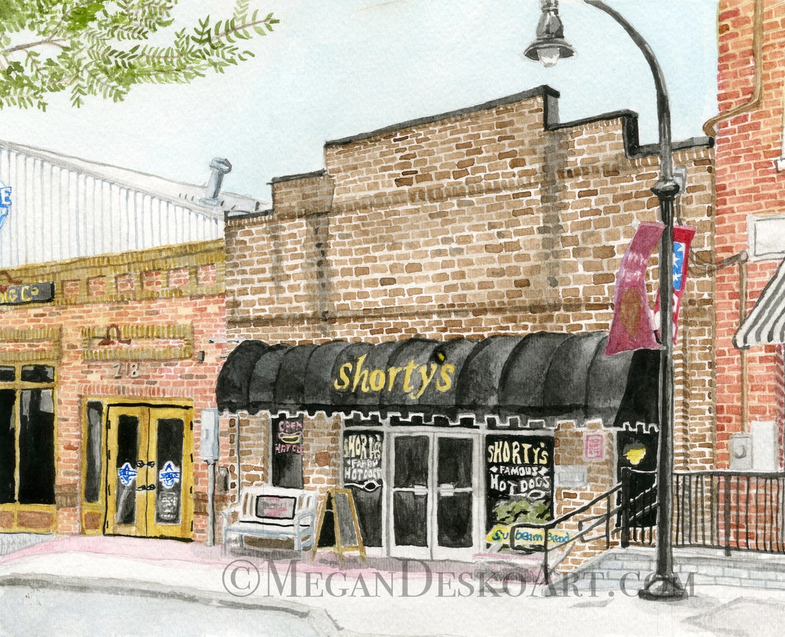 Downtown Wake Forest Watercolor, Shorty's, North Carolina Art ...